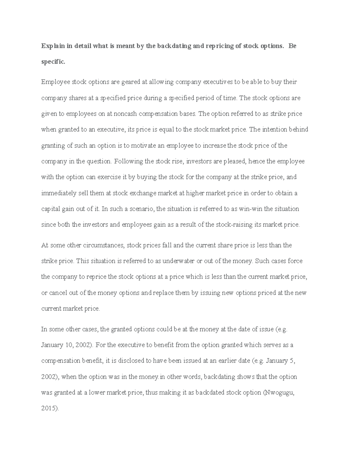 Backdating and Repricing of stock options (Auto Recovered) - Explain in ...