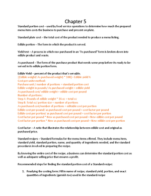 Chapter 5 review - Chapter 5 Standard portion cost – used by food service operations to ...