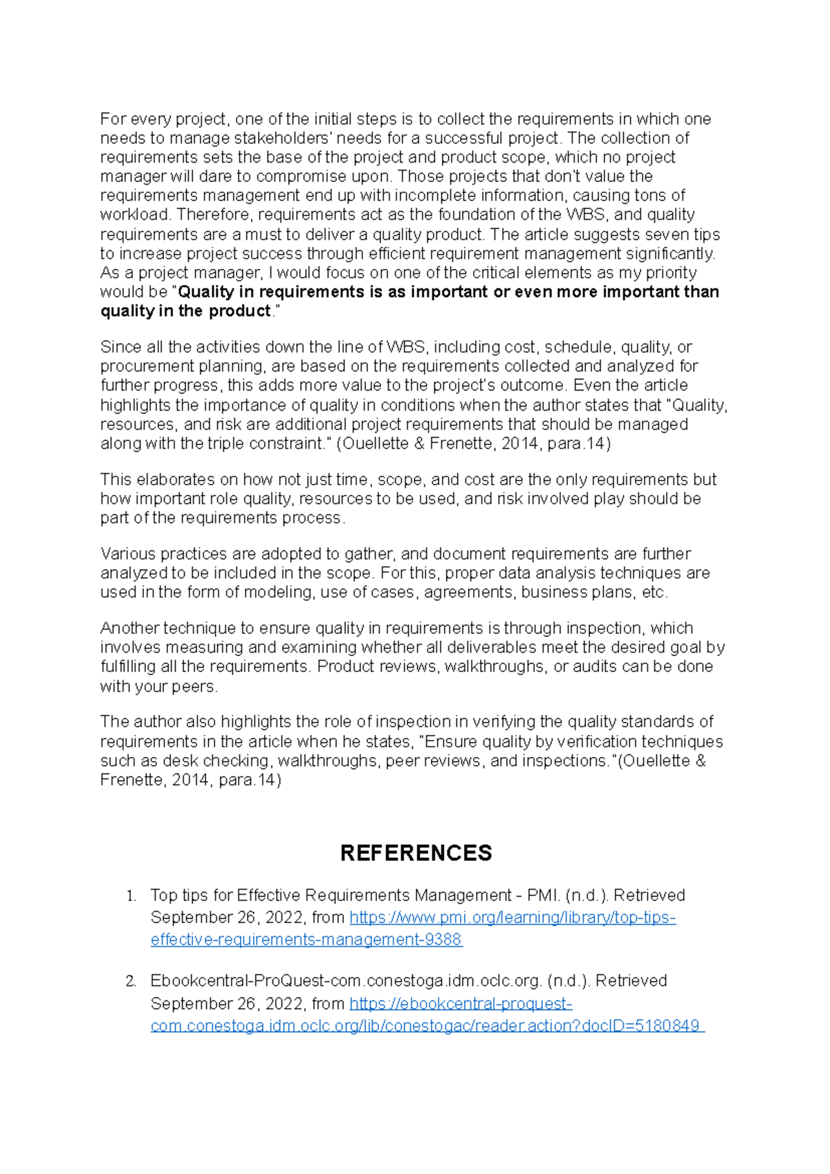 Capstone- Requirement Management - For every project, one of the ...