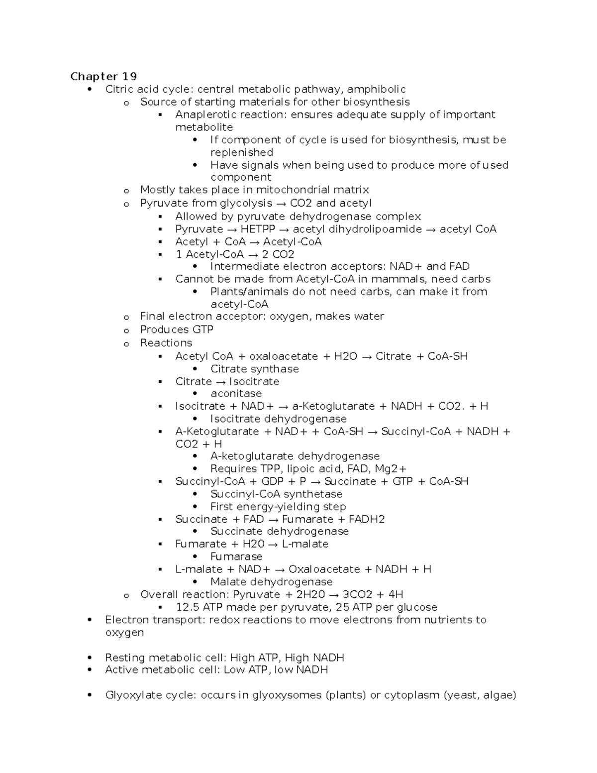 Final Study Guide - Summary Biochemistry - Chapter 19 Citric acid cycle ...