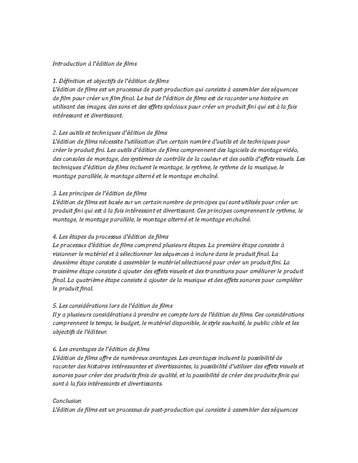Film Editing Notes de cours - Introduction à l'édition de films ...