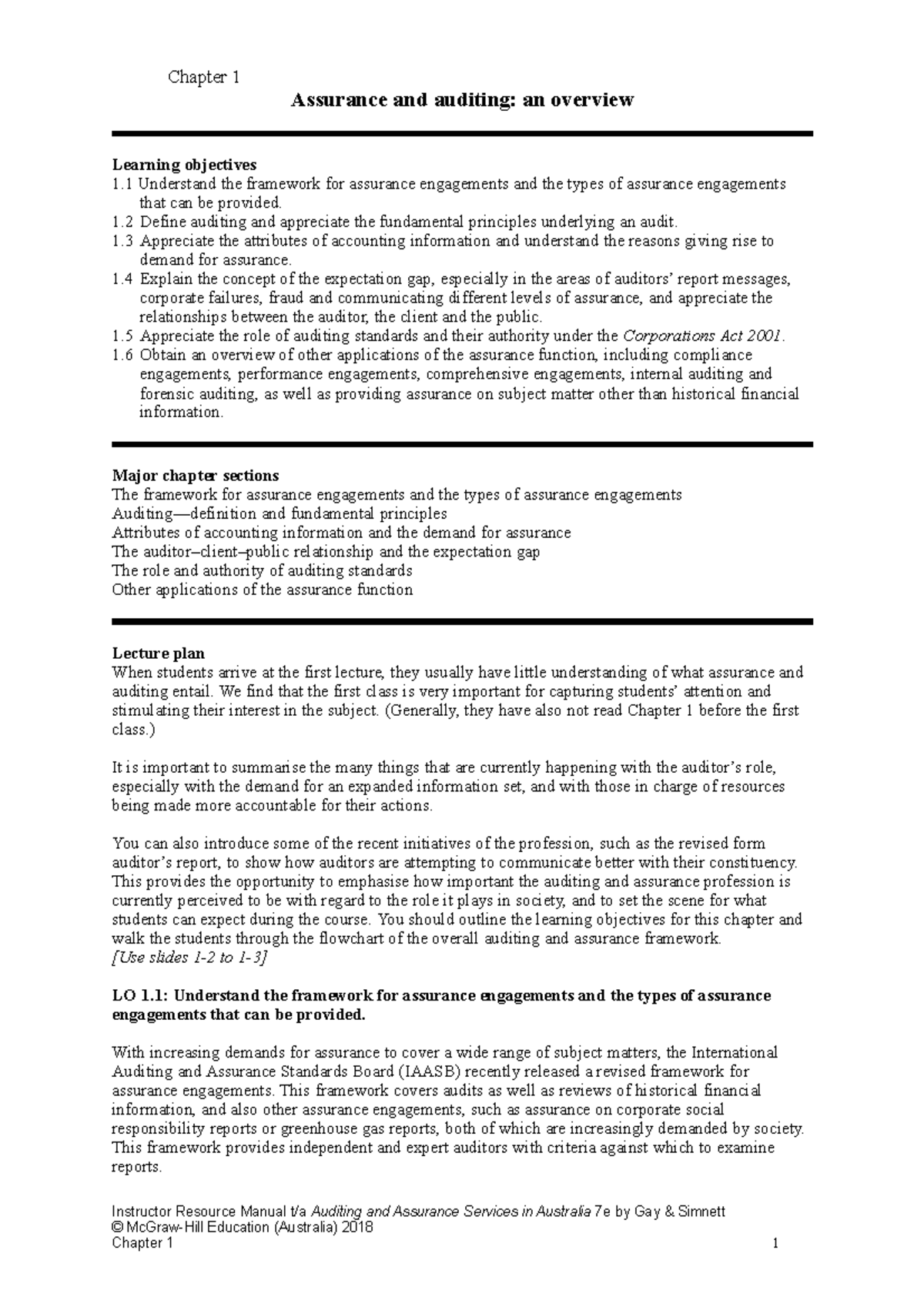 Gay7e IRM Ch01 - Chapter 1 Assurance and auditing: an overview Learning objectives 1 Understand ...