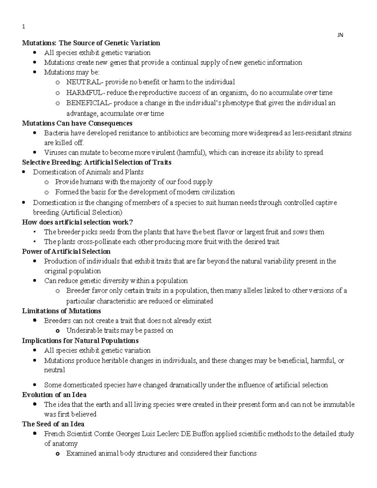 Chapter 7 - JN Mutations: The Source of Genetic Variation All species ...