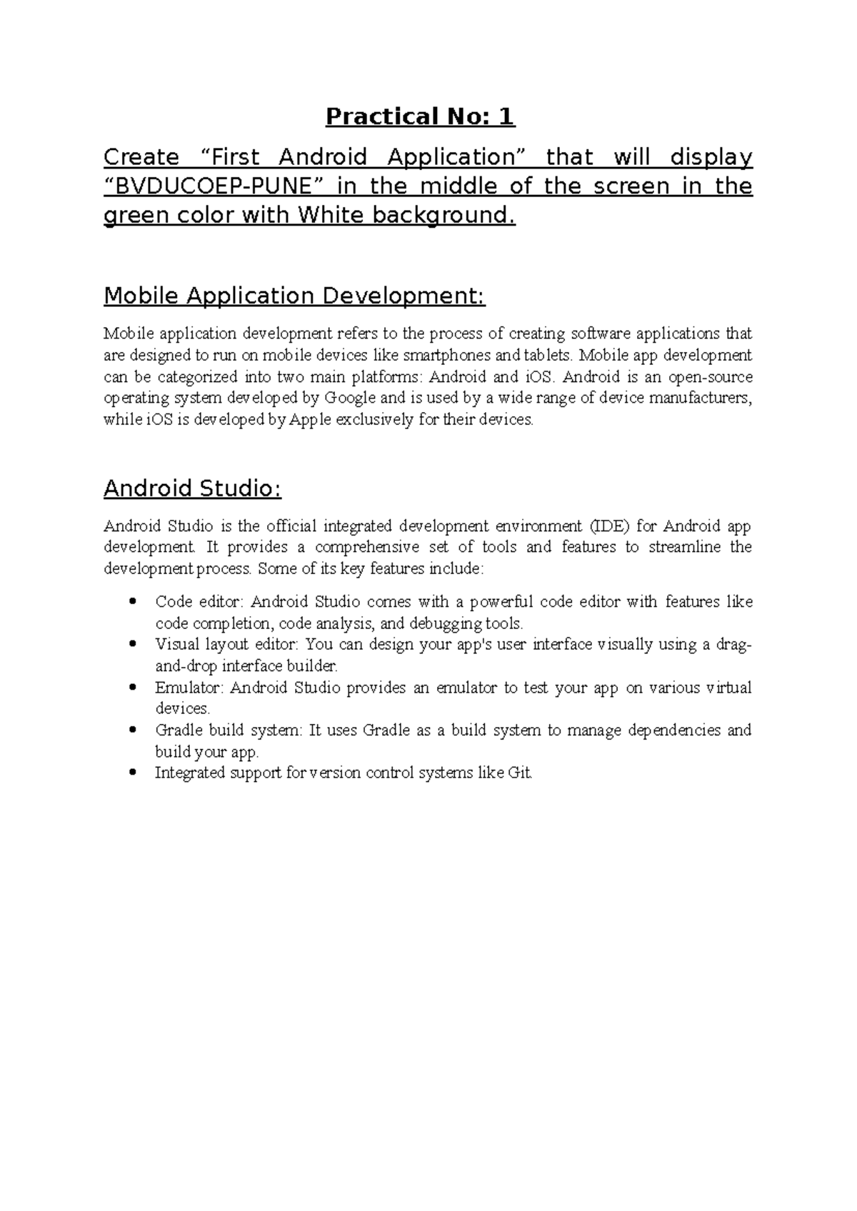 Prac1 push - Computer network - Practical No: 1 Create “First Android ...