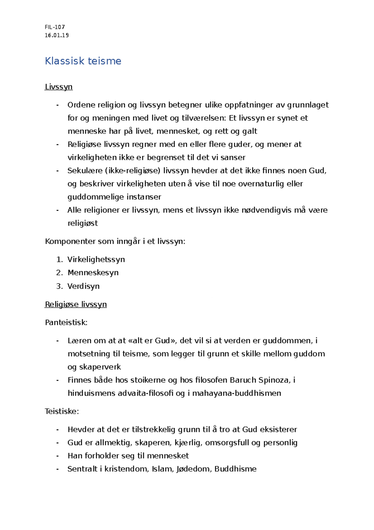 Forelesning 2 - Klassisk teisme - Klassisk teisme Livssyn Ordene ...