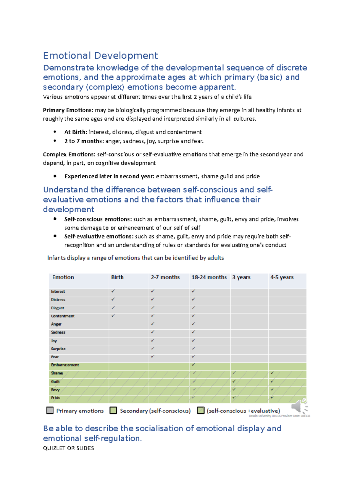 Exam notes - Topic 2 - Emotional Development - Emotional Development ...
