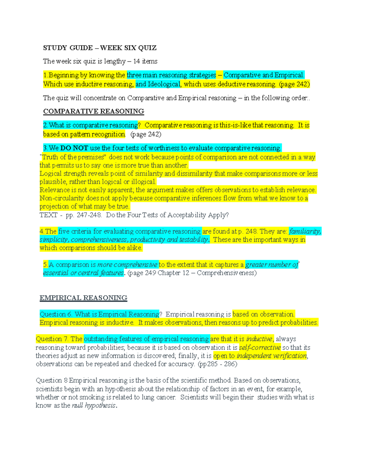 Updated WEEK SIX Study Guide - STUDY GUIDE – WEEK SIX QUIZ The week six ...