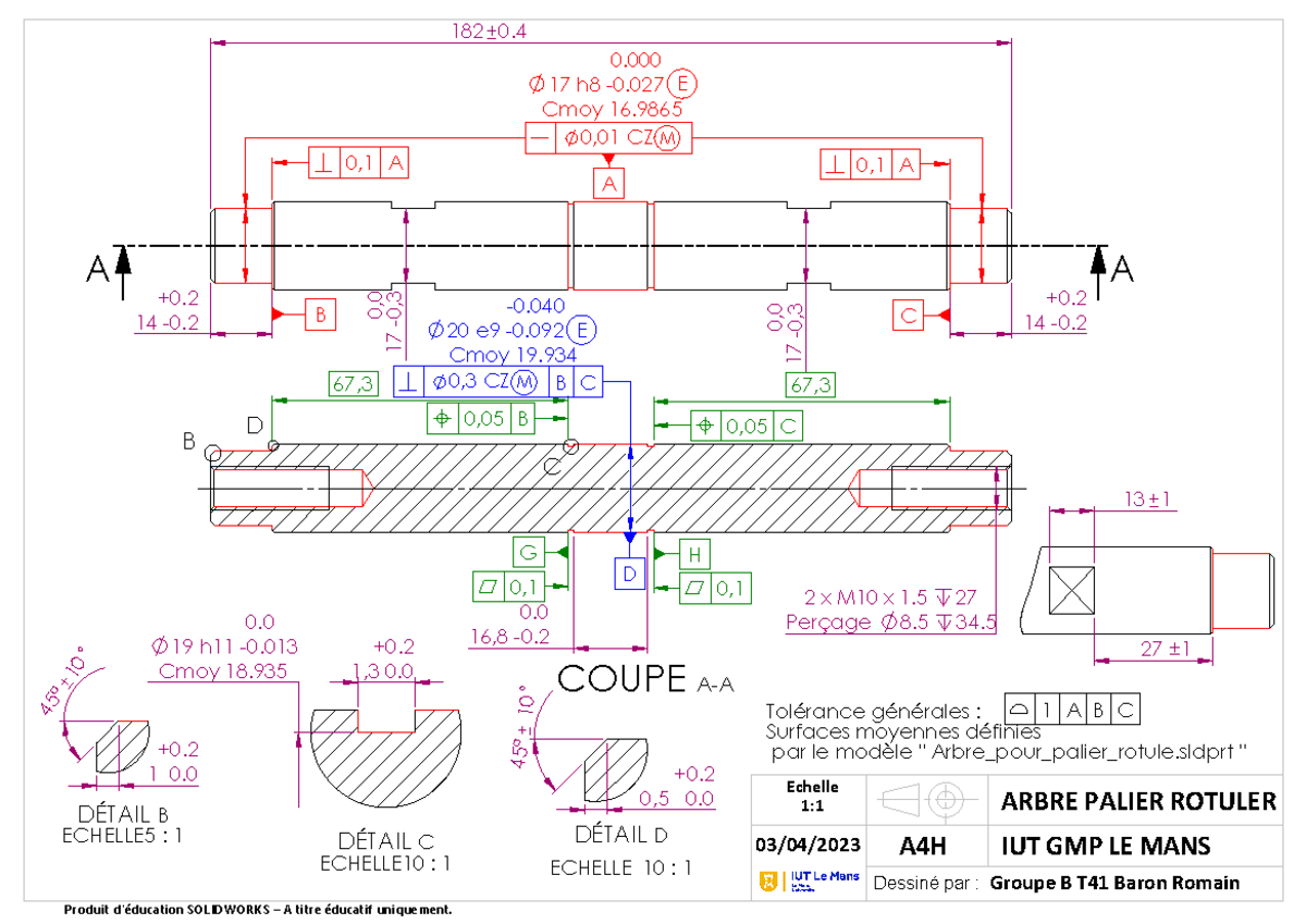 Arbre pour palier rotule - +0. 14 -0. +0. 14 -0. 182 0. 17 - 0,00, 17 ...