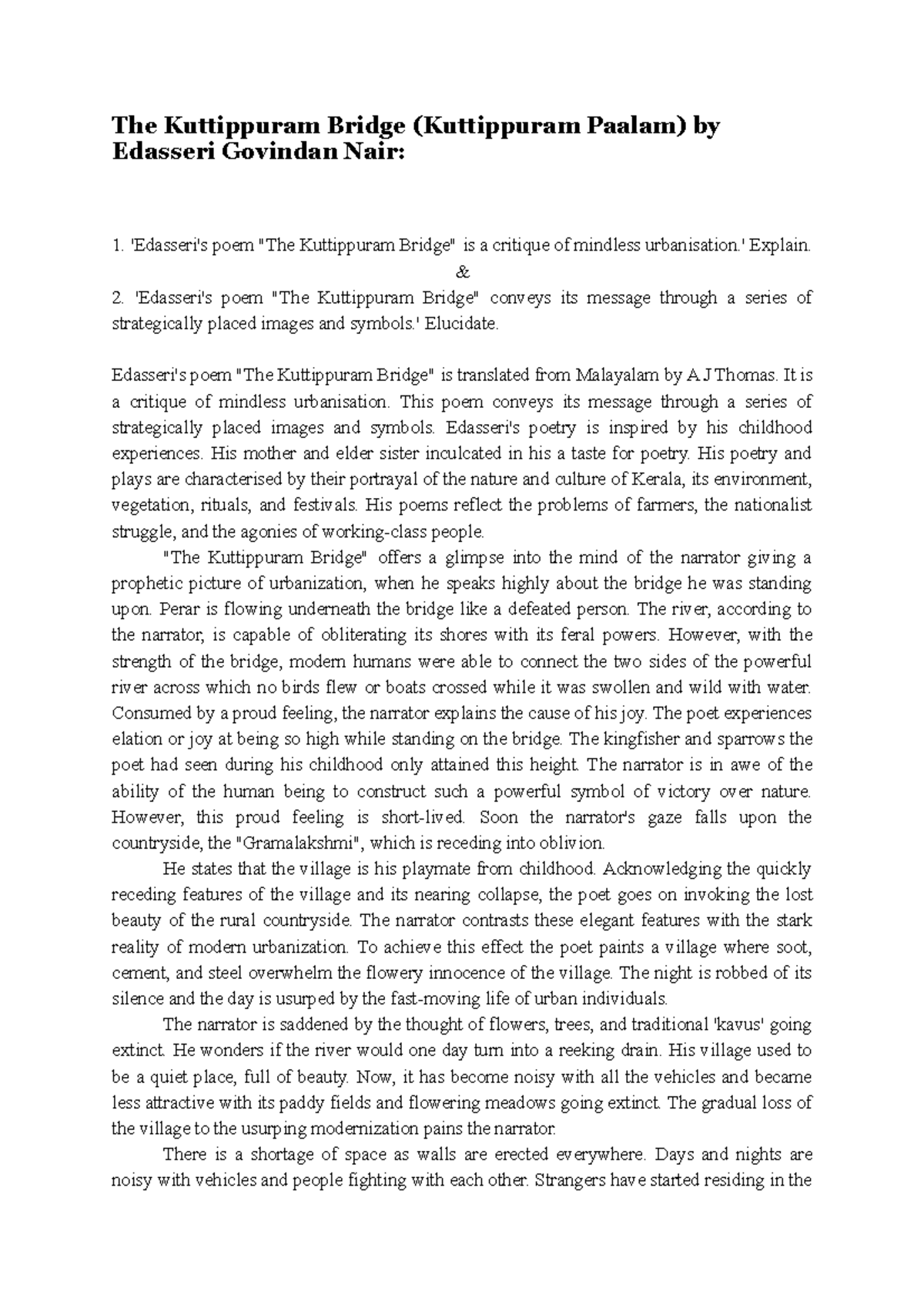 The Kuttippuram Bridge Notes - The Kuttippuram Bridge (Kuttippuram ...