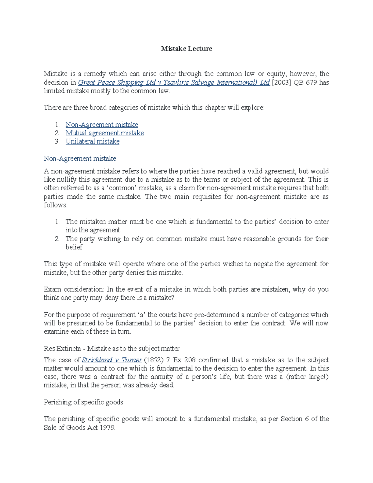 Mistake Lecture Detailed - Mistake Lecture Mistake is a remedy which can arise either through ...