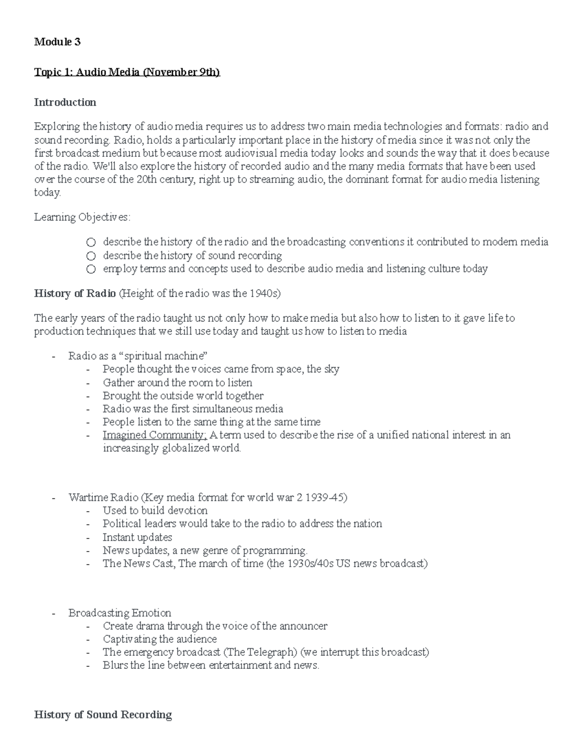 Module 3 Electronic Media - Module 3 Topic 1: Audio Media (November 9th ...