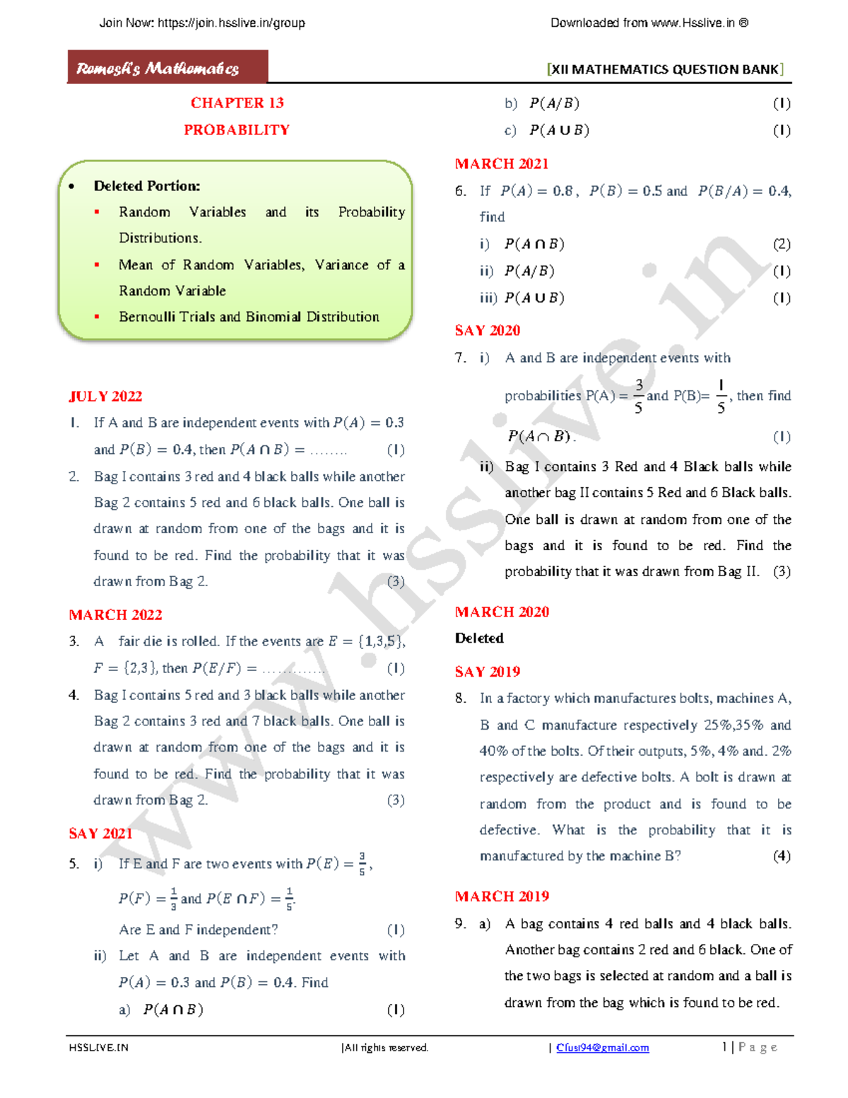 Hsslive-xii-maths-qb-2023-13 Probability - Remesh’s Mathematics [XII MATHEMATICS QUESTION BANK ...