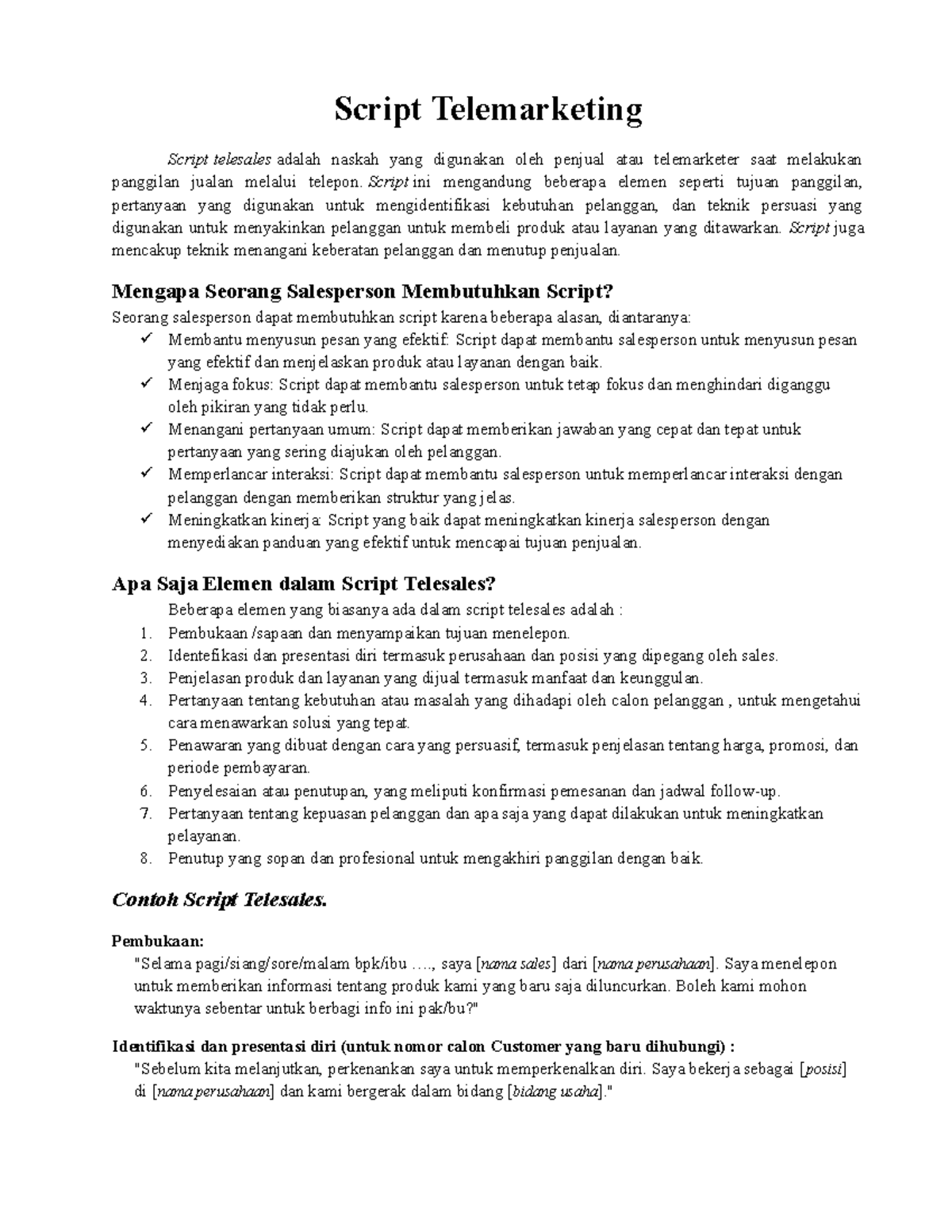 Script Telemarketing - Script Telemarketing Script telesales adalah ...