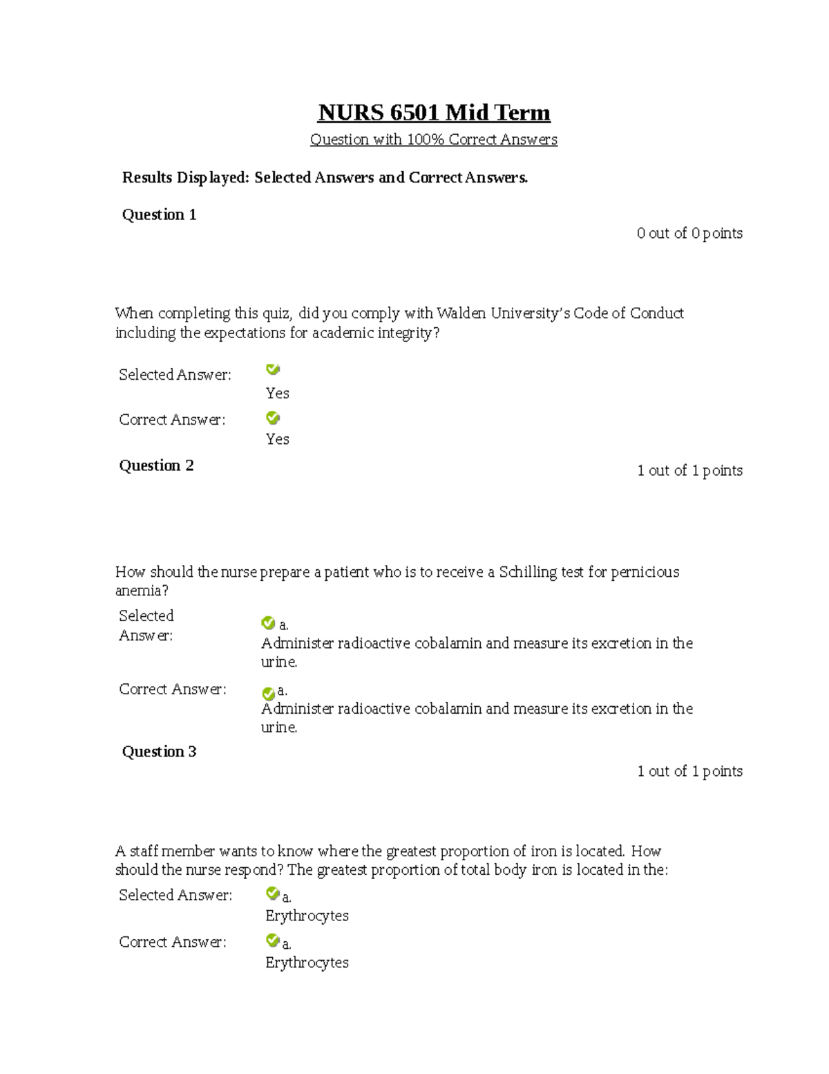 NURS 6501 Module 4 Week 6 Midterm Exam (Fall 21) - NURS 6501 Mid Term ...