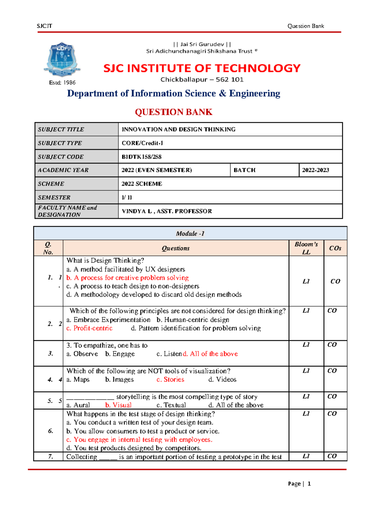 IDT Question BANK - Estd: 1986 Department of Information Science ...