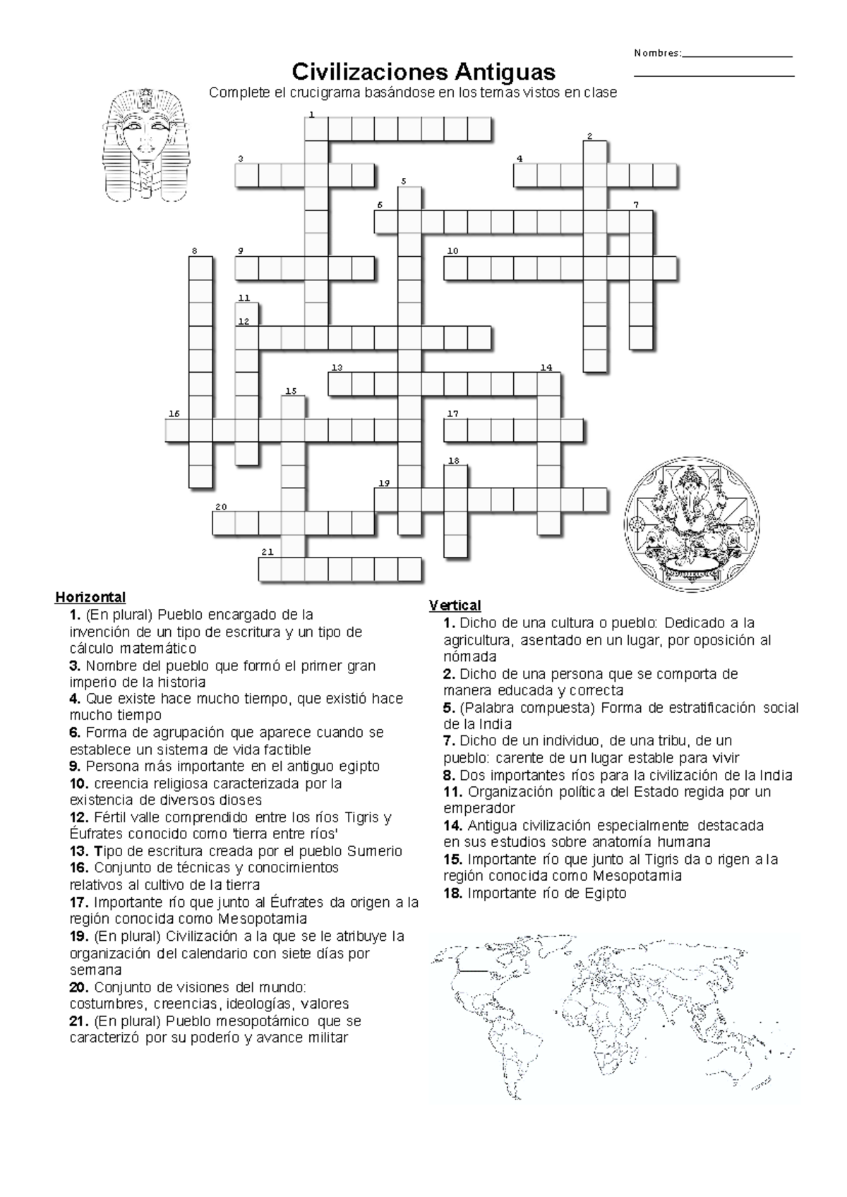 Crucigrama civilizaciones antiguas 6 - Civilizaciones Antiguas Nombres ...