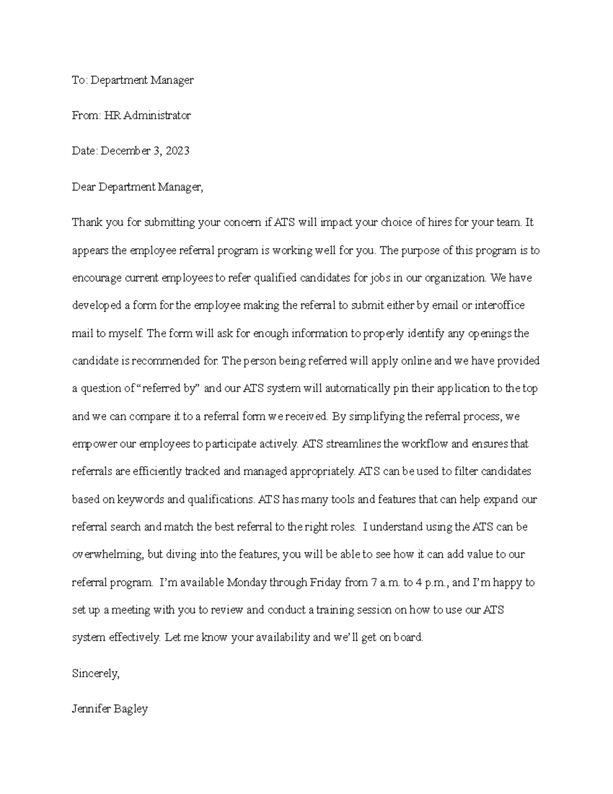6-2 HR Inbox-Inbox - To: Department Manager From: HR Administrator Date ...