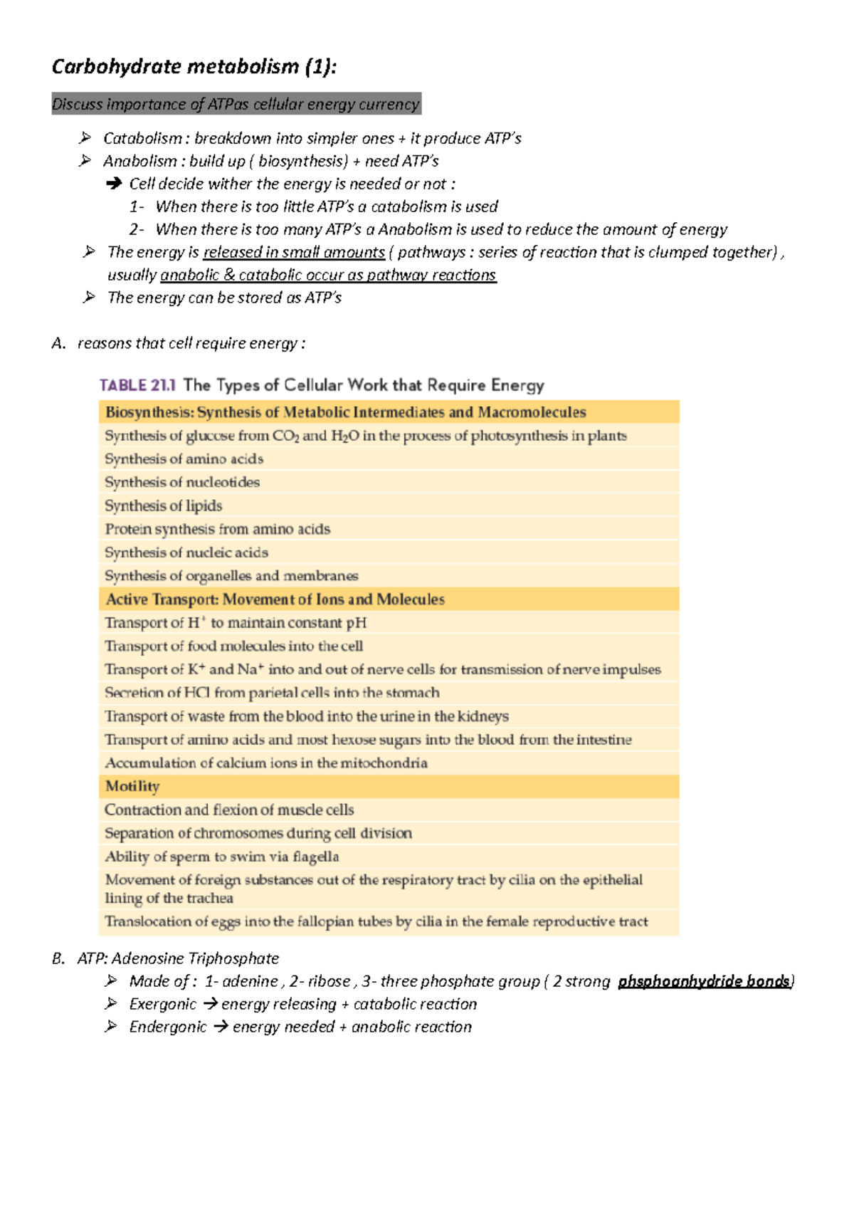 Carb metab 1 summary - Carbohydrate metabolism (1): Discuss importance ...