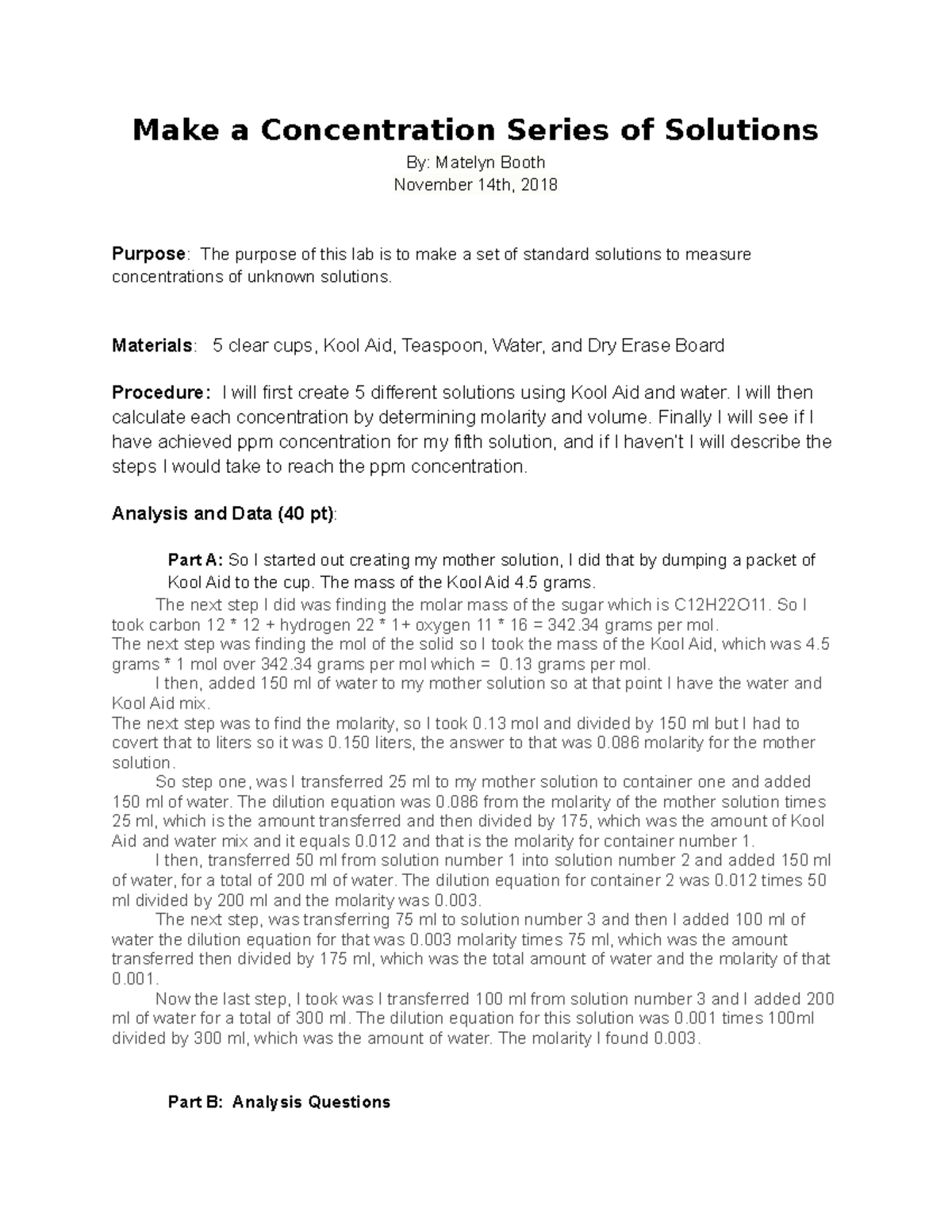 Lab Report Template Makea Concentration Seriesof Solutions - Make a ...
