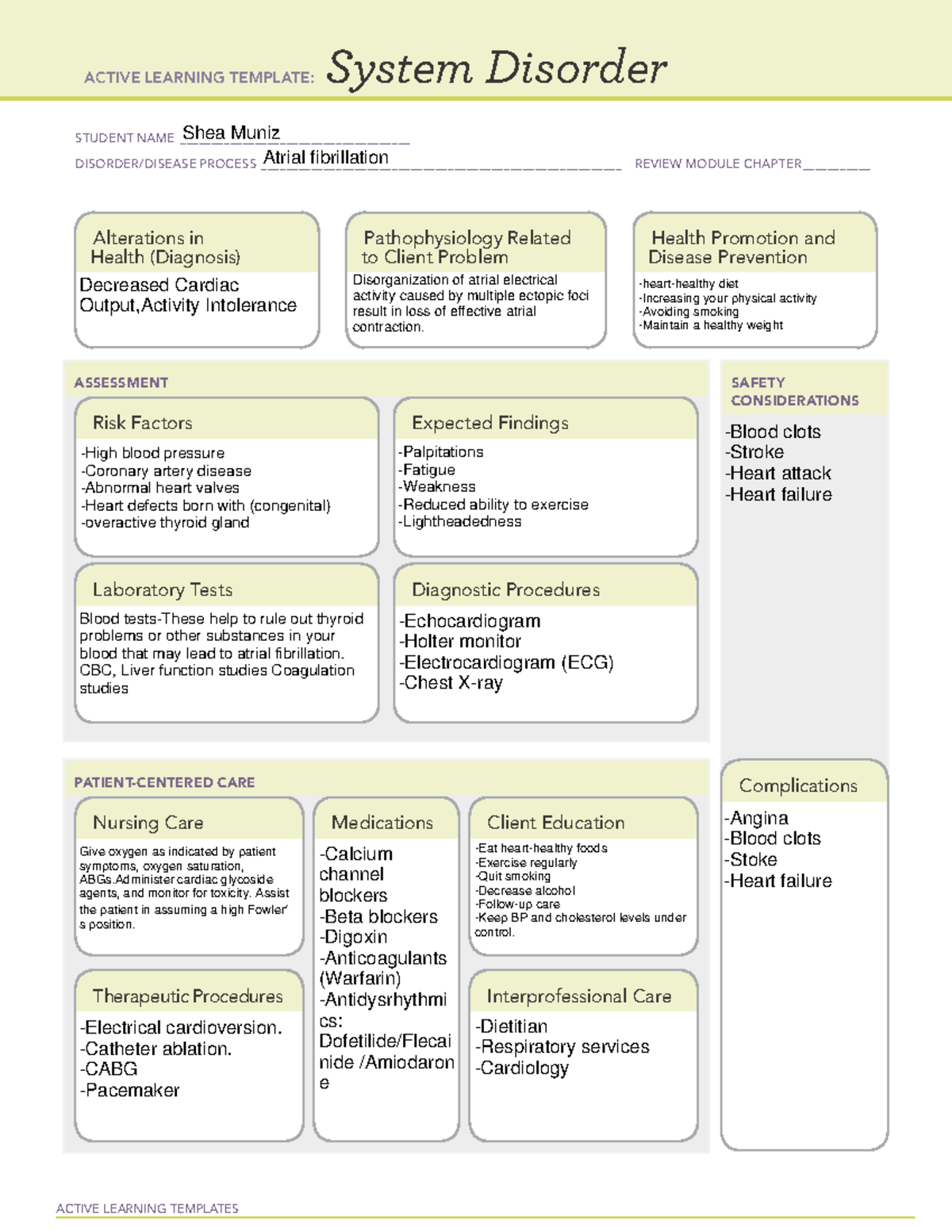 Afib - afib temp - ACTIVE LEARNING TEMPLATES System Disorder STUDENT ...