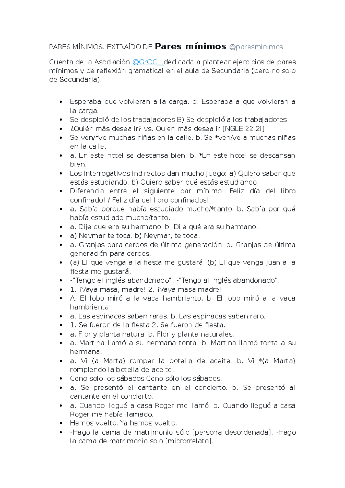 Pares Mínimos- Reflexión Sintáctica - PARES MÍNIMOS. EXTRAÍDO DE Pares mínimos @paresminimos ...