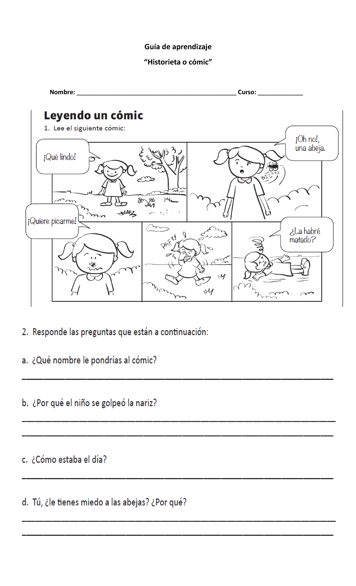 Guía cómic 3° - Didáctica del Lenguaje I - Guía de aprendizaje “Historieta o cómic” Nombre ...