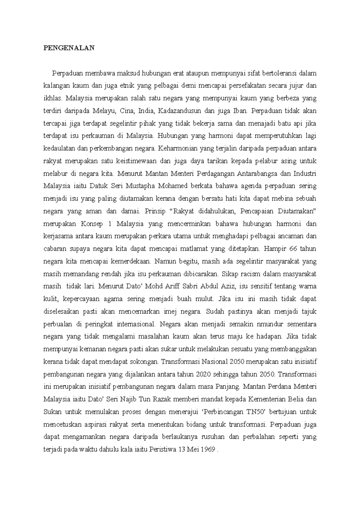 Assignment ctu152 ( Pengenalan 1) - PENGENALAN Perpaduan membawa maksud ...