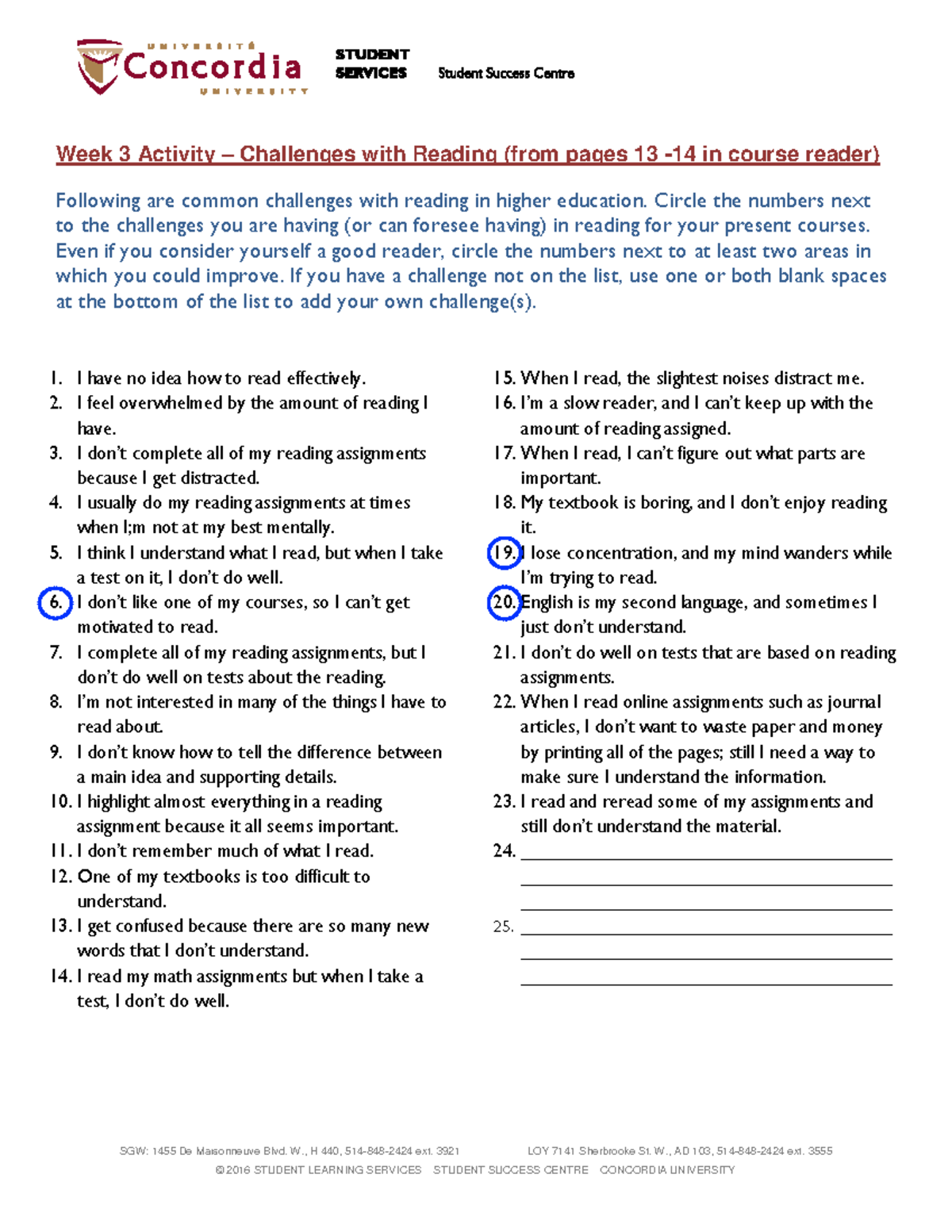 3 Assignment.Reading Challenges Strategies - SGW: 1455 De Maisonneuve ...