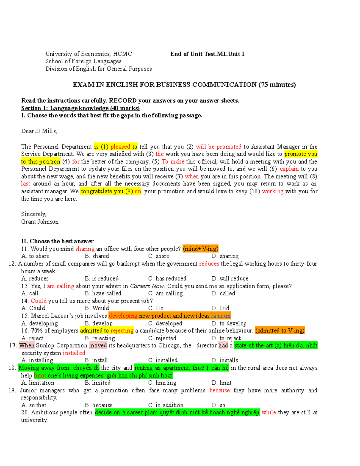 EOU hp1 - End of unit test tổng hợp - University of Economics, HCMC ...
