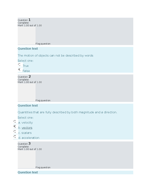 Exam, questions and answers - PREFINALS Question 1 Question text The ...