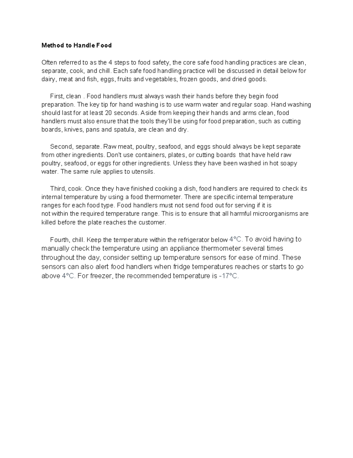 Ish - ........... - Method to Handle Food Often referred to as the 4 ...