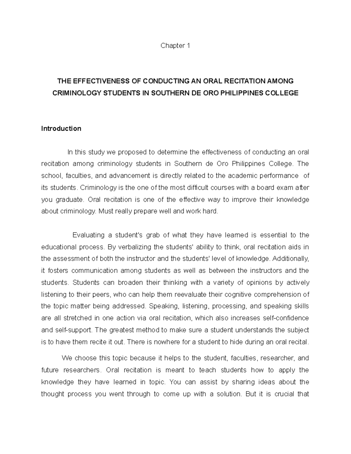 Research- Chapter-ONE - Chapter 1 THE EFFECTIVENESS OF CONDUCTING AN ...