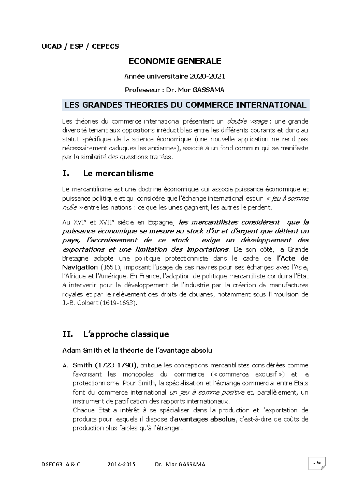 Les th A¦â-®´©Åories du commerce international Dsecg 3 - UCAD / ESP ...