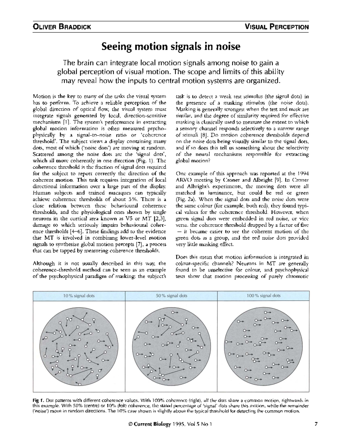Seeing motion signals in noise - OLIVER BRADDICK VISUAL PERCEPTION ...
