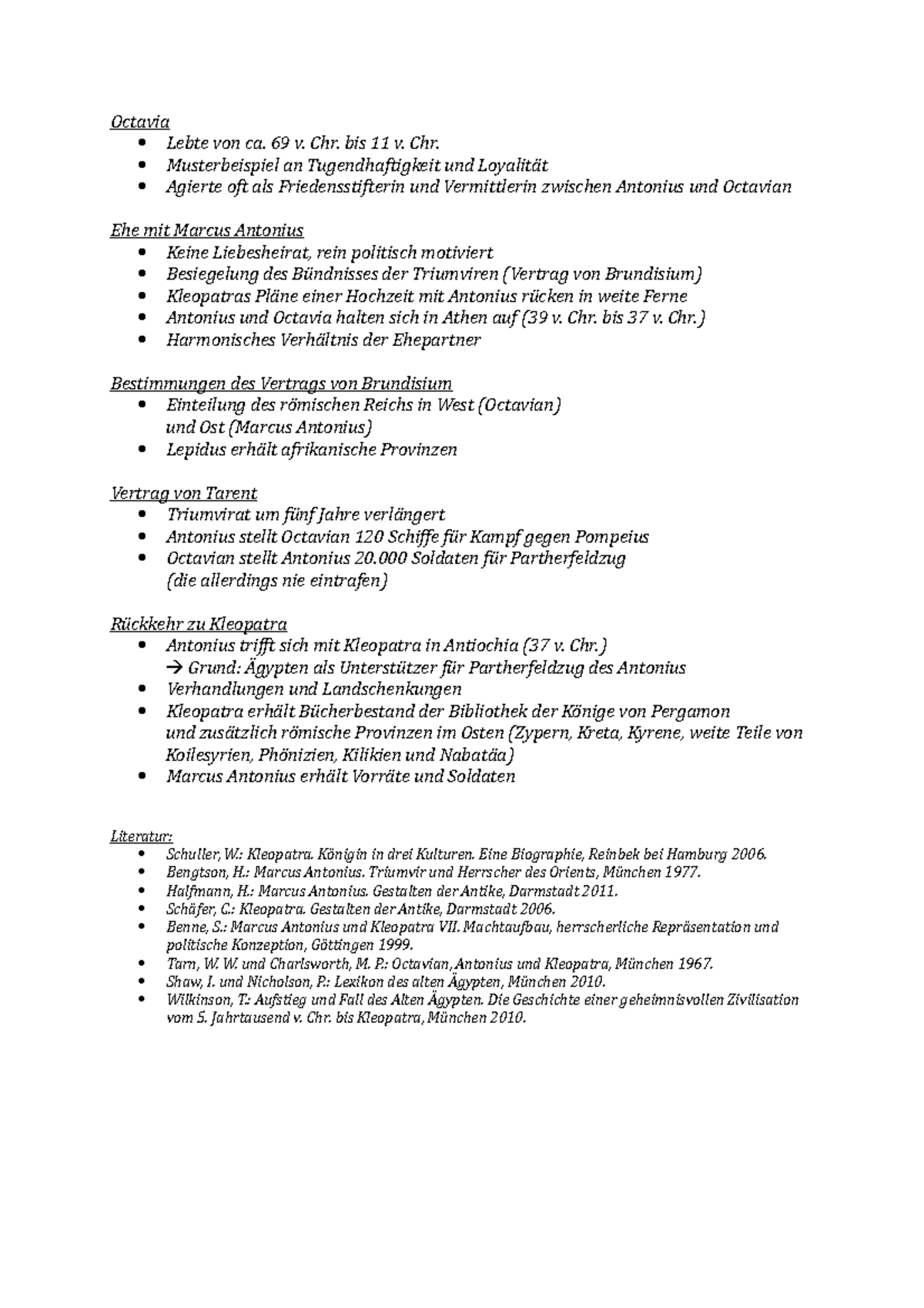 Handout Referat - Octavia • Lebte von ca. 69 v. Chr. bis 11 v. Chr ...