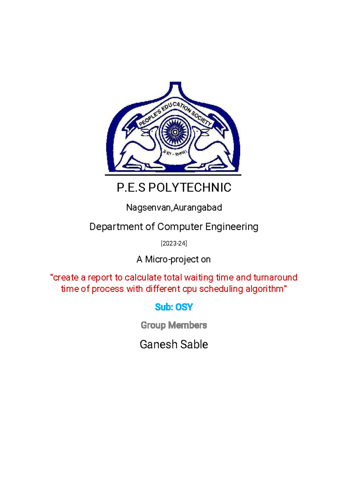 OSY microproject - P.E POLYTECHNIC Nagsenvan,Aurangabad Department of Computer Engineering [2023 ...
