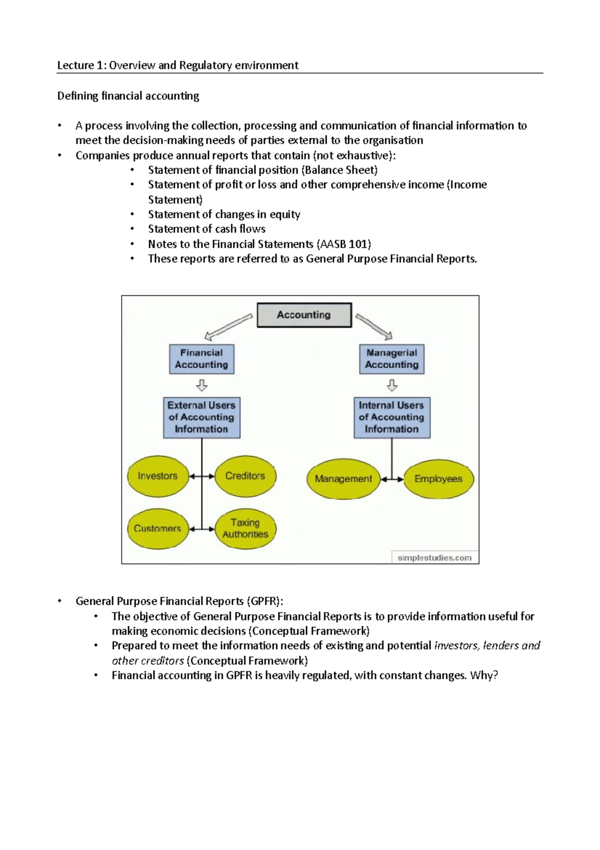 Financial Accounting - Lectures 1-8 - Lecture 1: Overview and ...