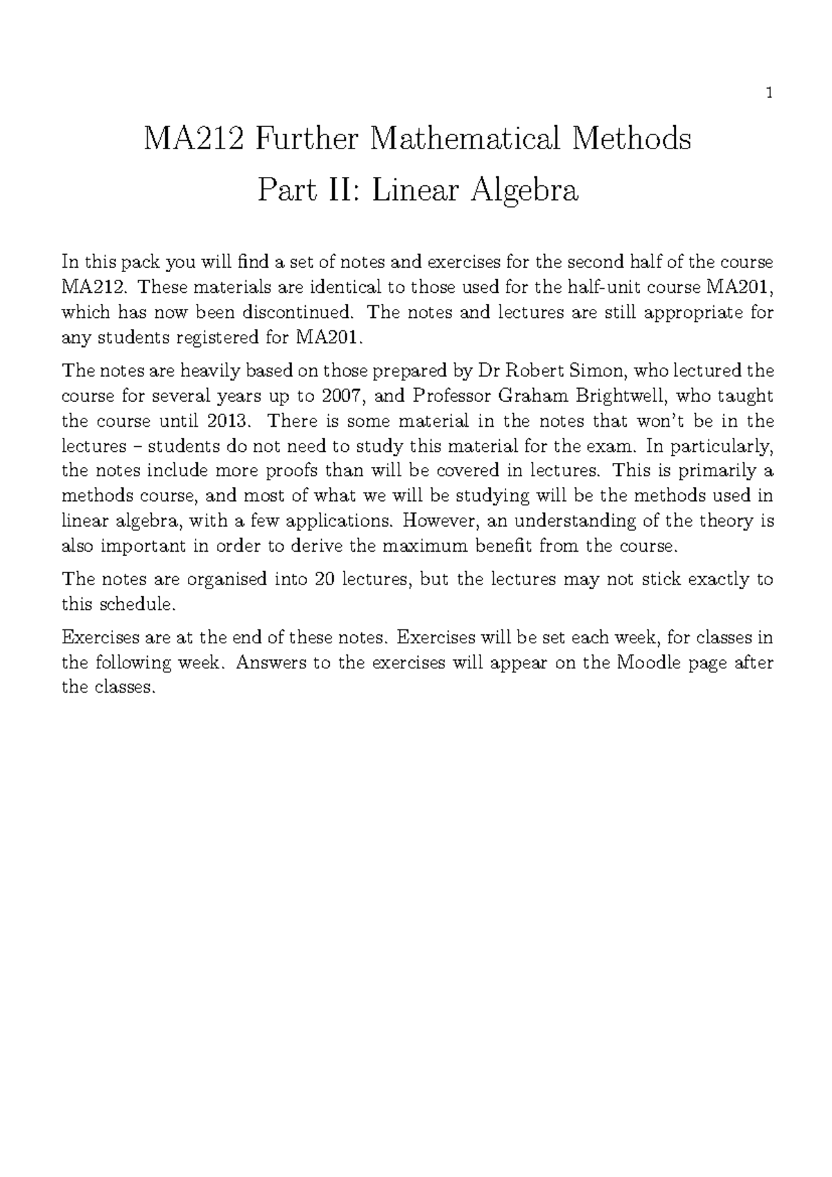 Linear Algebra notes - MA212 Further Mathematical Methods Part II ...