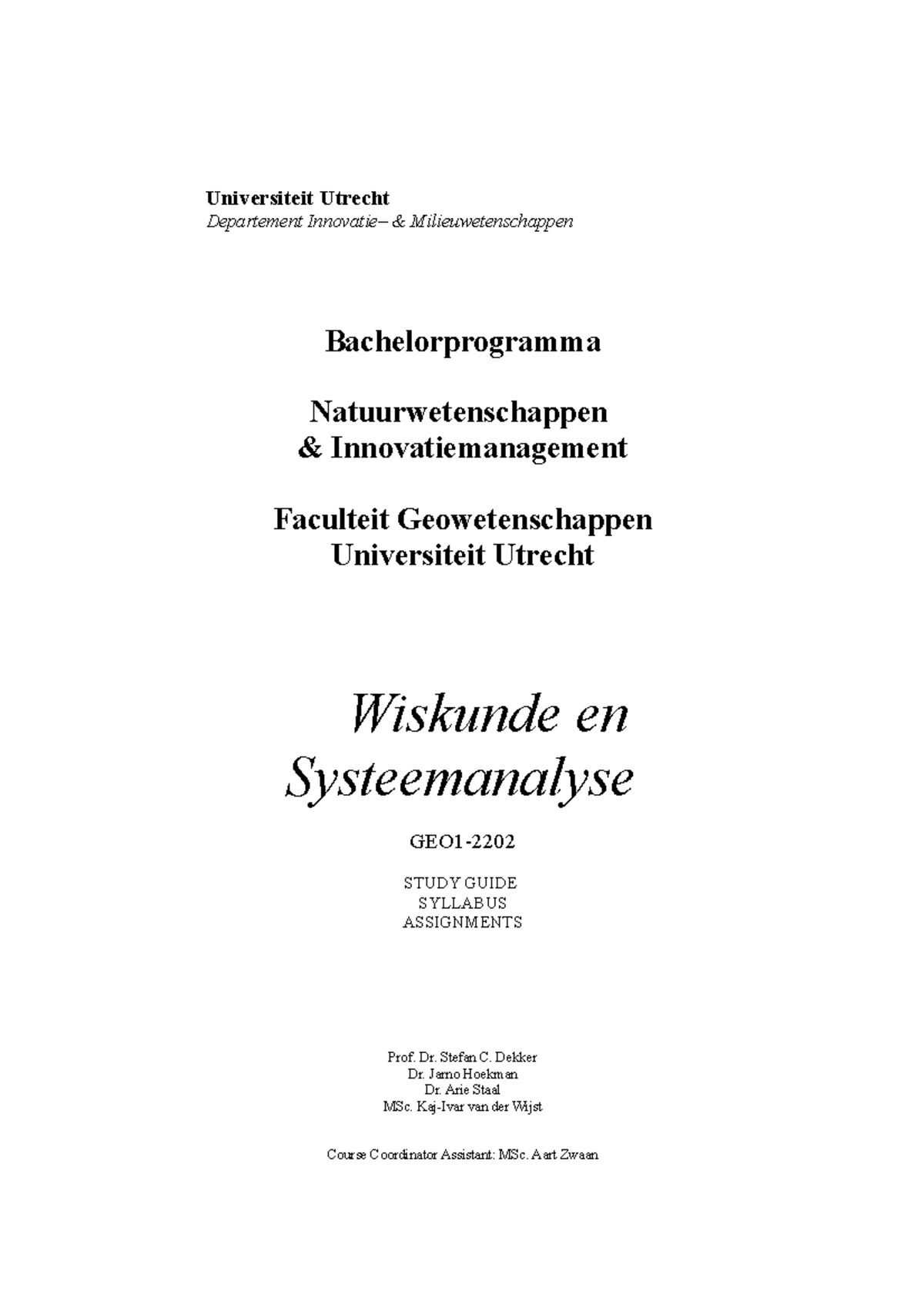 Studiewijzer systeemanalyse - Bachelorprogramma Natuurwetenschappen ...