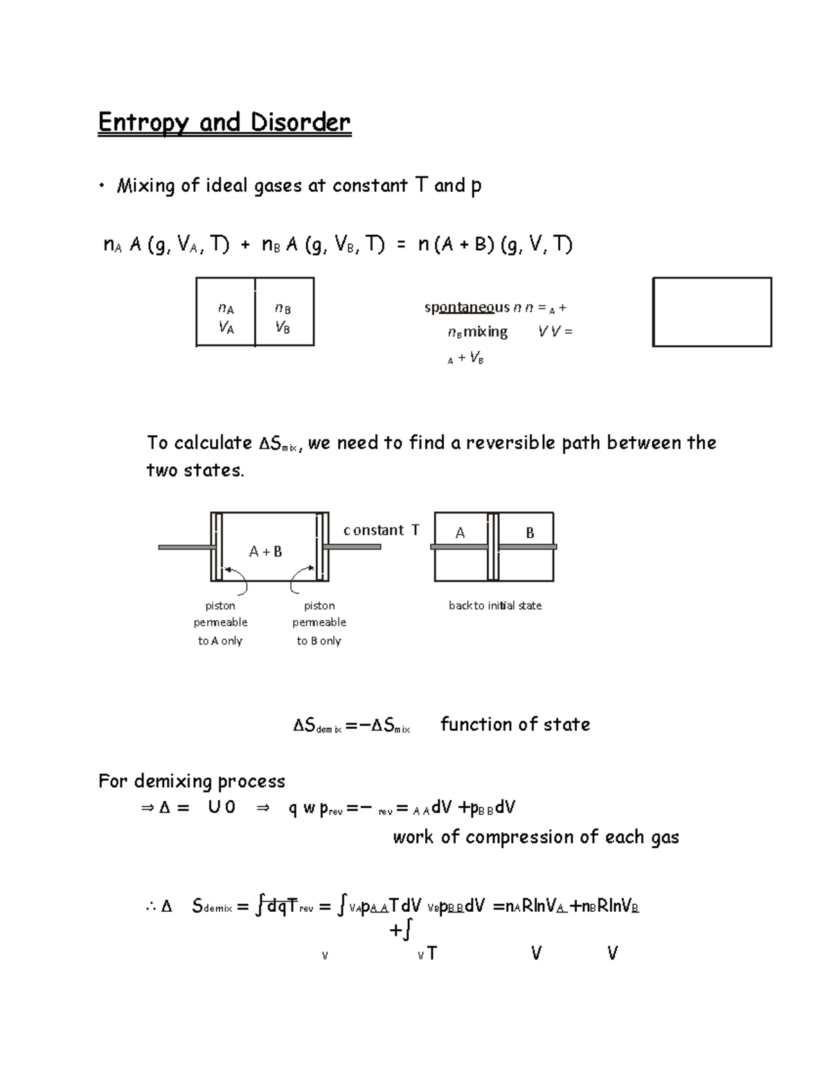 Entropy and Disorder - piston piston back to initial state permeable ...