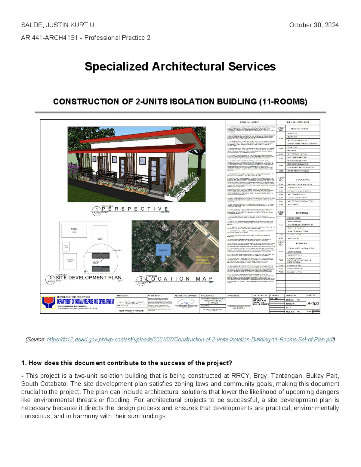 Specialized Architecture Services - SALDE, JUSTIN KURT U. October 30, 2024 AR 441-ARCH41S1 ...