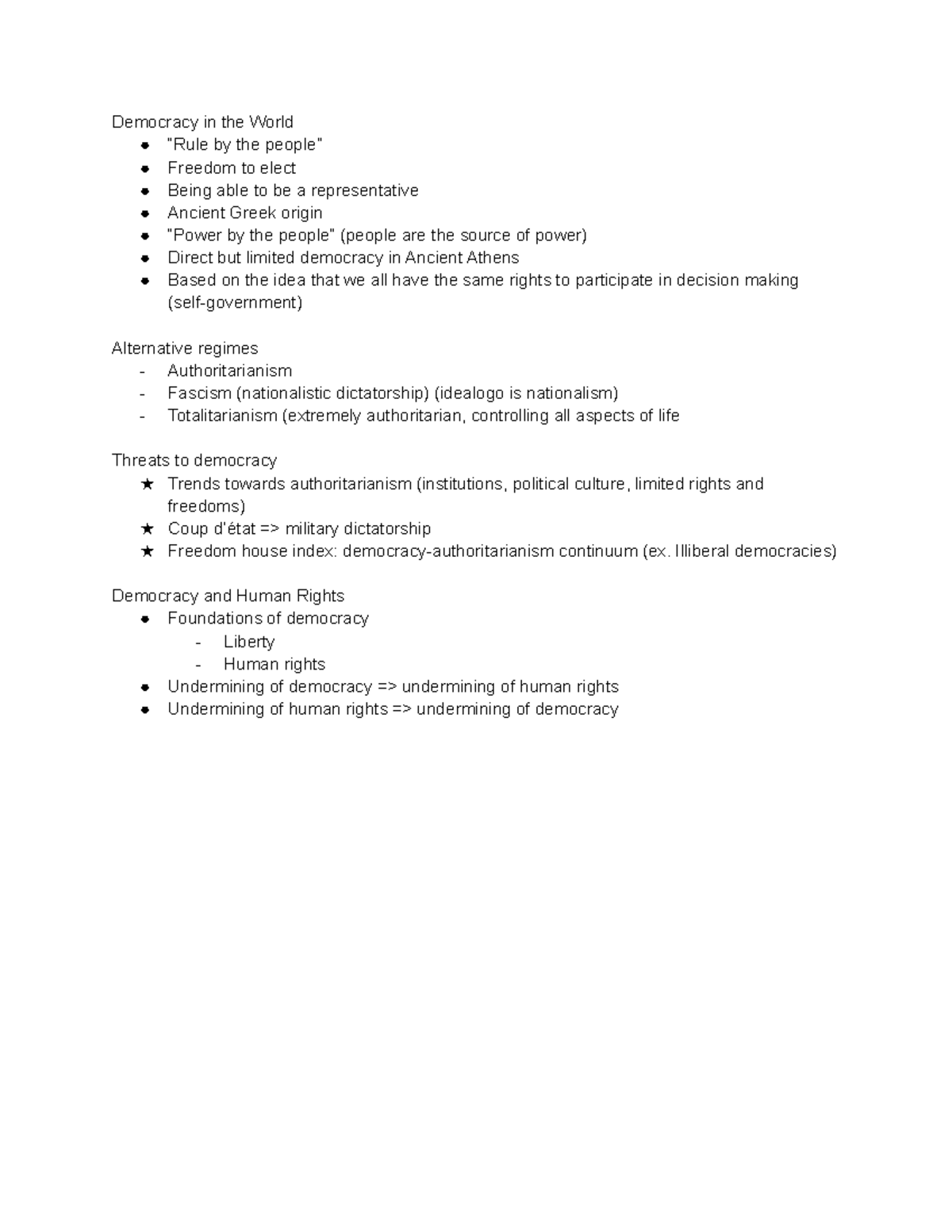 Democracy in the World - Class notes - Democracy in the World “Rule by ...