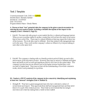 D253 Task 1 - Task 1 passed - D253 – Values-Based Leadership - Task 1 ...