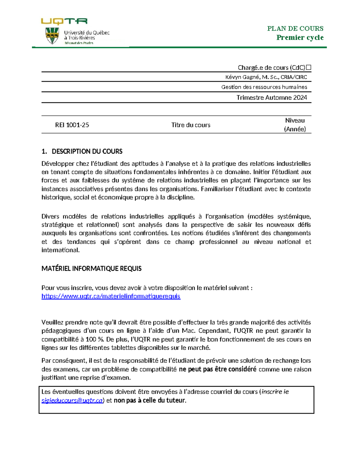 Plan de cours (version KG et non UQTR) - PLAN DE COURS Premier cycle ...