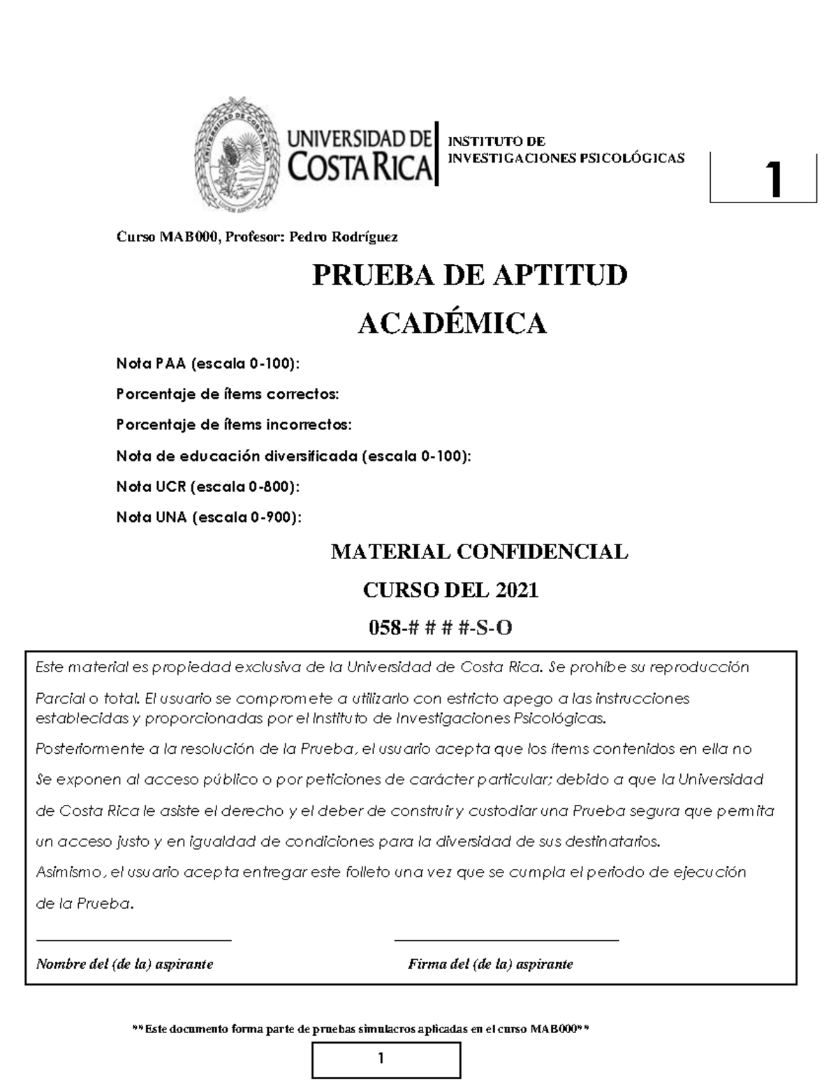 Prueba de aptitud académica 1 practica para la PAA - Este documento ...