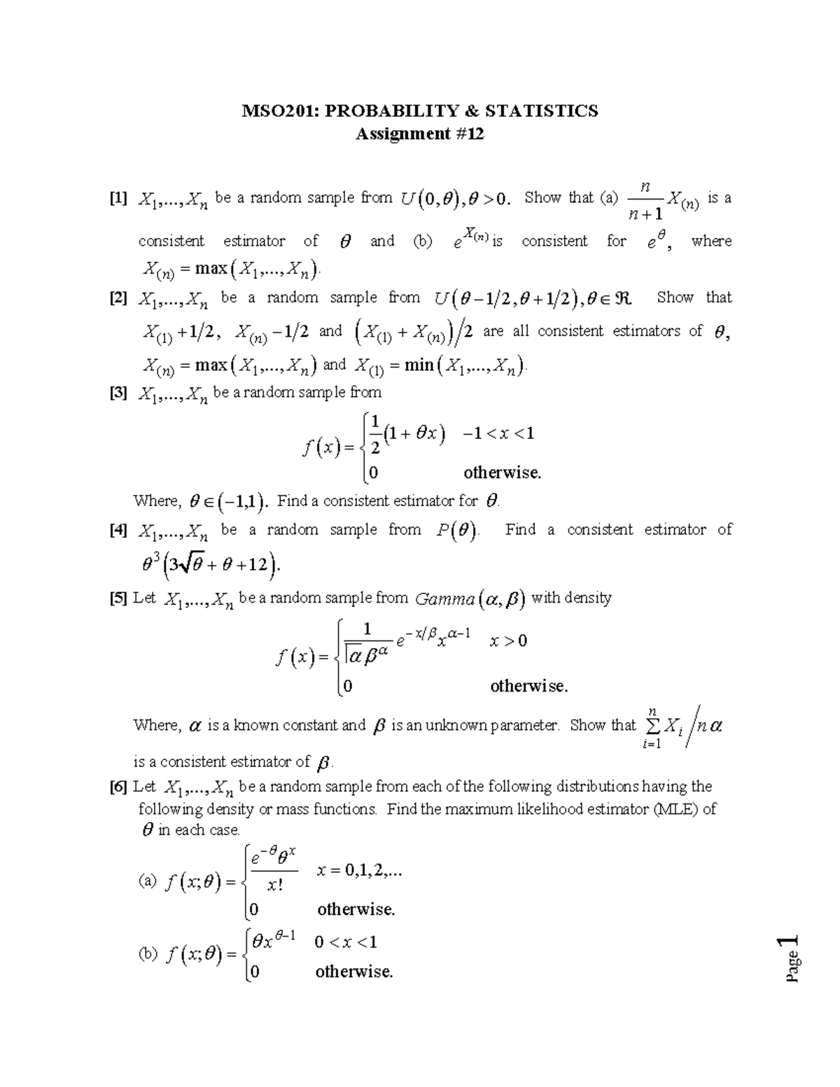 12 mso201 - assignment 12 - Page 1 MSO201: PROBABILITY & STATISTICS ...