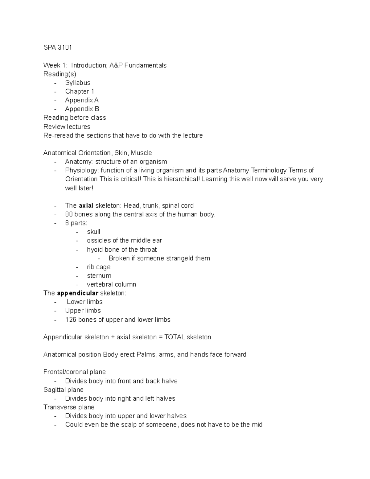 SPA3101 - Lecture notes 2 - SPA 3101 Week 1: Introduction; A&P ...