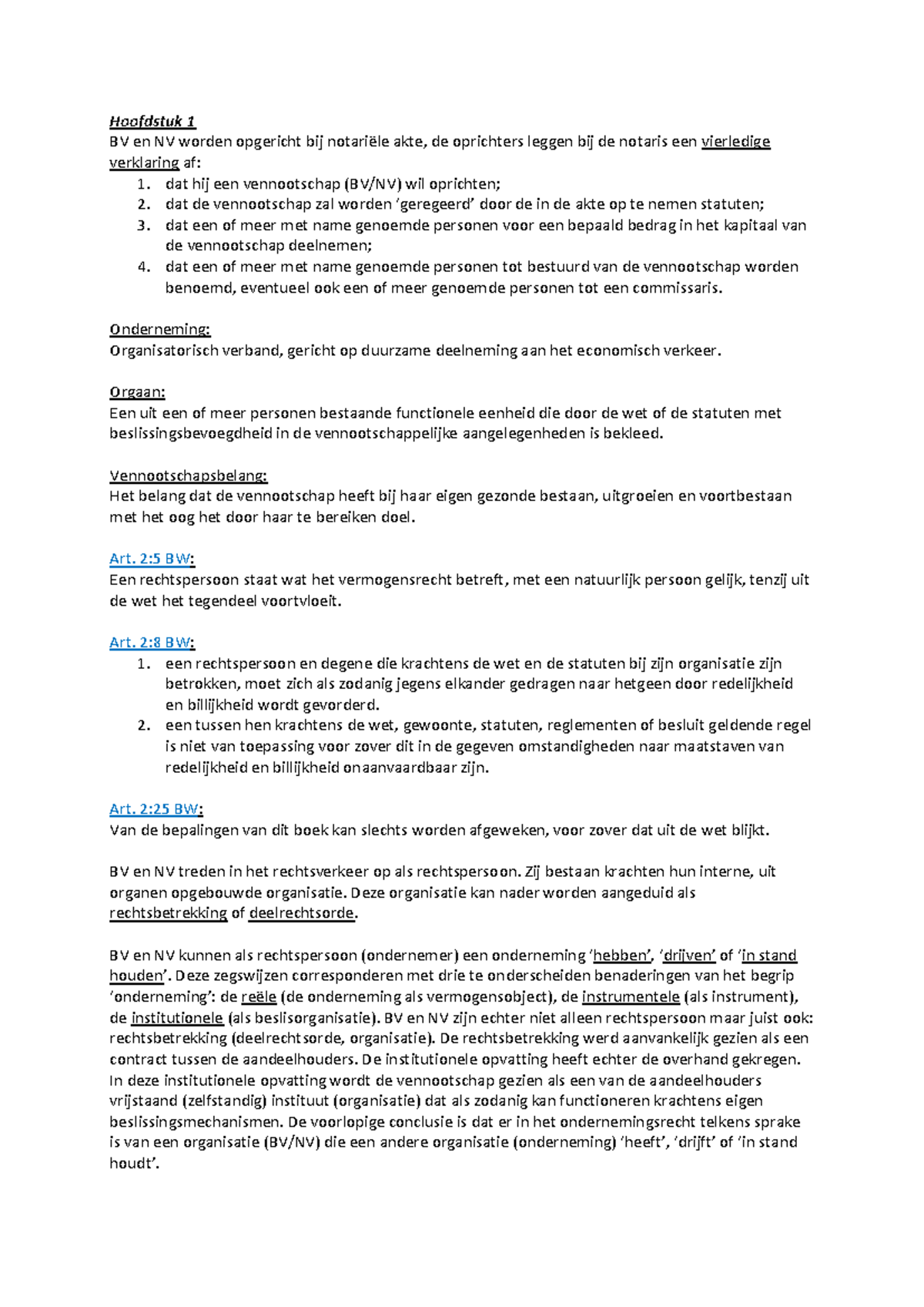 Samenvatting Van de BV en de NV - H1-8, 11, 11 - Hoofdstuk 1 BV en NV ...