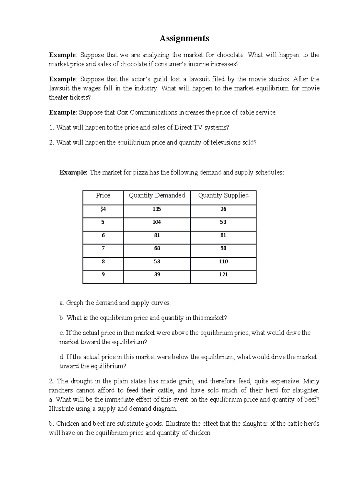 Assignments - examples of microeconmics problem solutions first chapter ...