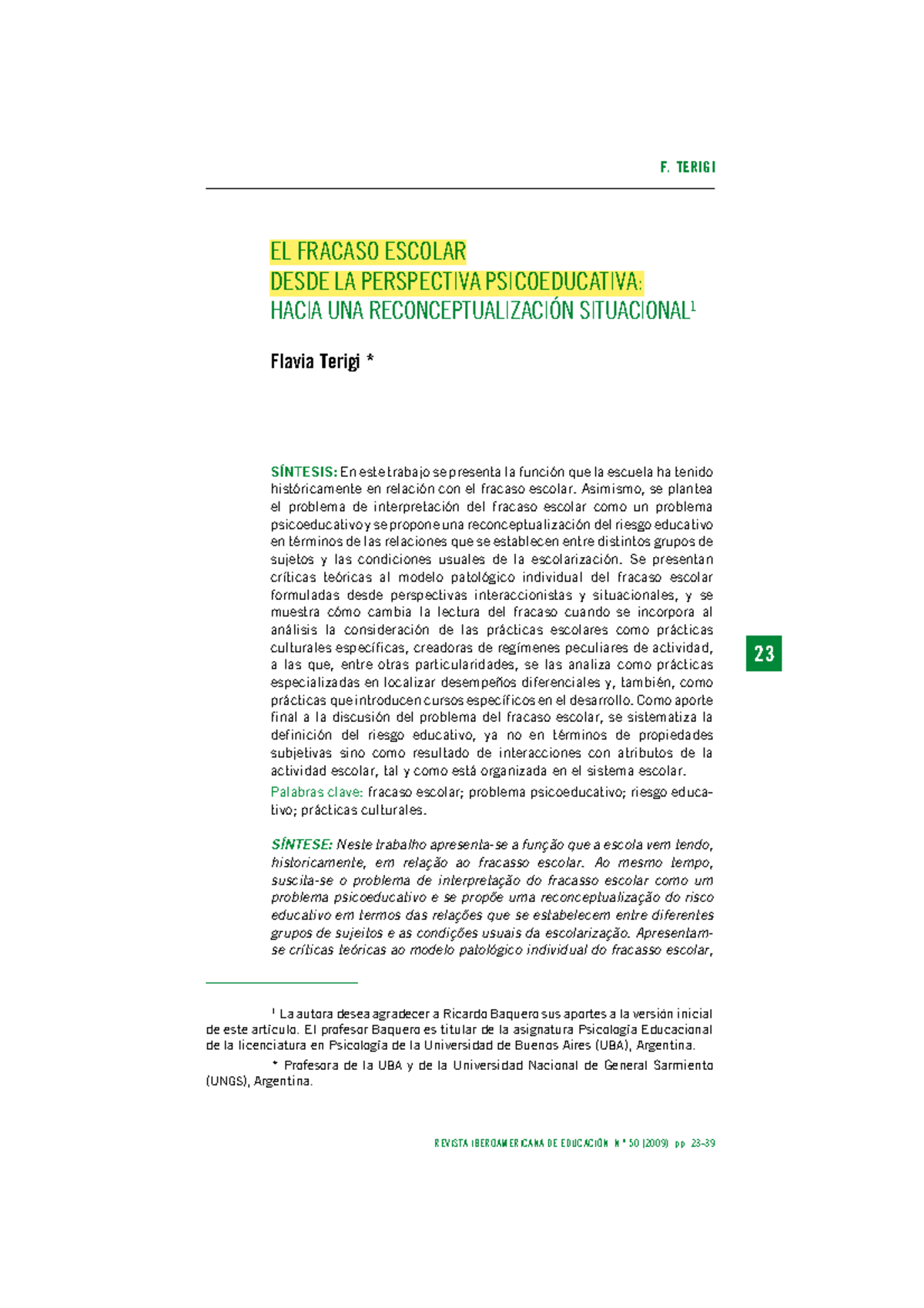 Terigi (2009 ) - El fracaso escolar desde la perspectica psicoeducativa - F. TERIGI REVISTA ...